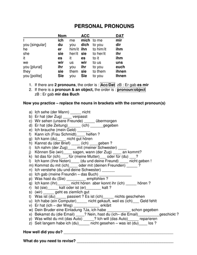 personal pronouns in German | Teaching Resources
