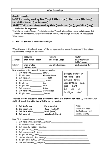 Adjective endings in accusative case | Teaching Resources