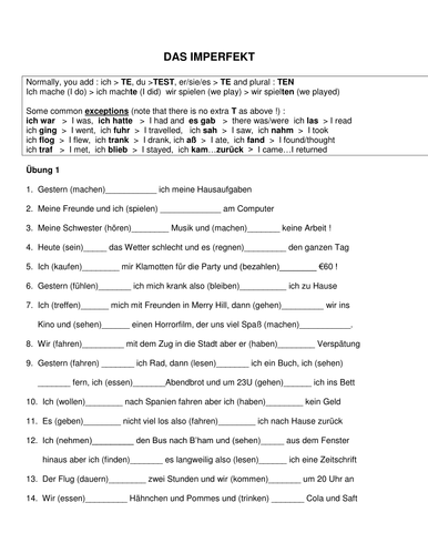 DAS IMPERFEKT: the imperfect in German | Teaching Resources