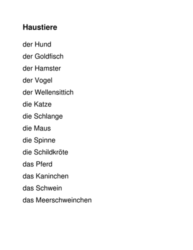 Haustiere (Describing Animals with German) | Teaching Resources