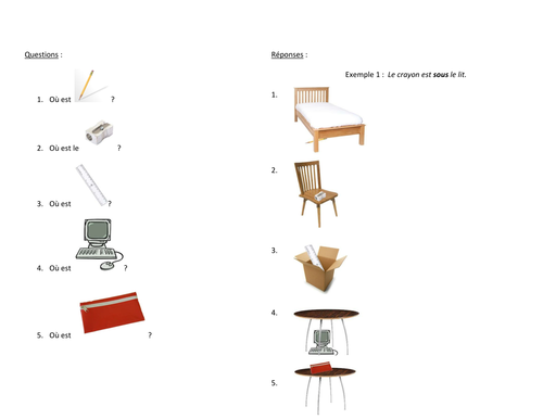 Dans; sous; sur prepositions - pair work | Teaching Resources