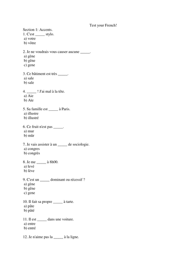 Test your French | Teaching Resources
