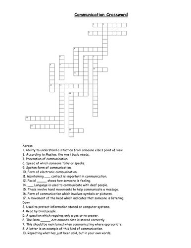 Communication Crossword | Teaching Resources