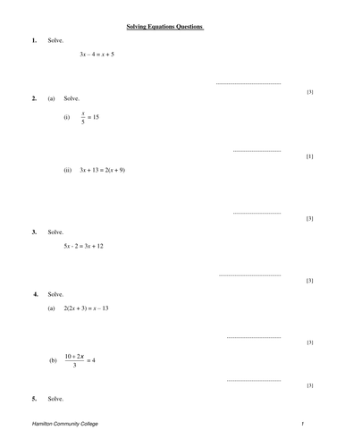 Solving Equations Worksheets | Teaching Resources