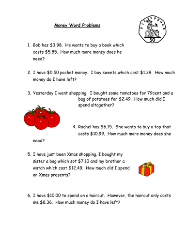 Money Word Problems. | Teaching Resources