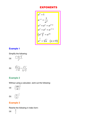 Exponent Rules | Teaching Resources