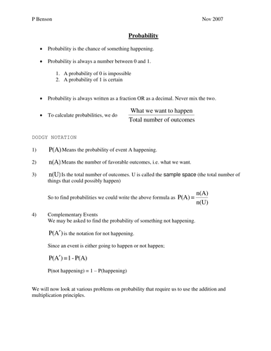 Basic Probability Notes | Teaching Resources