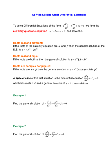 Second order Differential Equations | Teaching Resources Second order Differential Equations | Teaching Resources