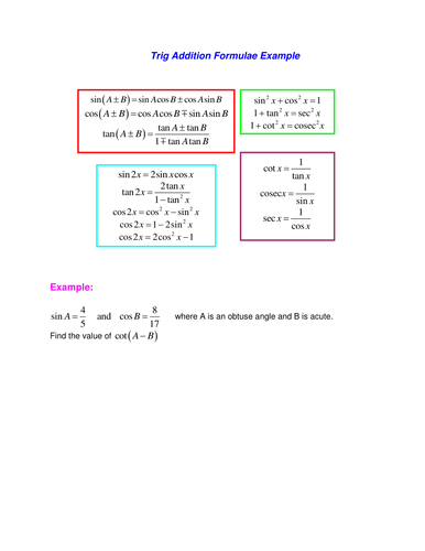 Addition Formulae | Teaching Resources