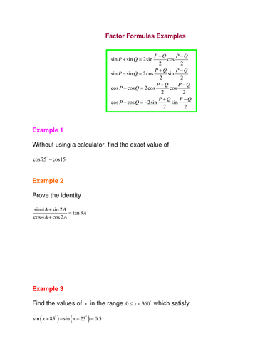 Factor Formulas | Teaching Resources