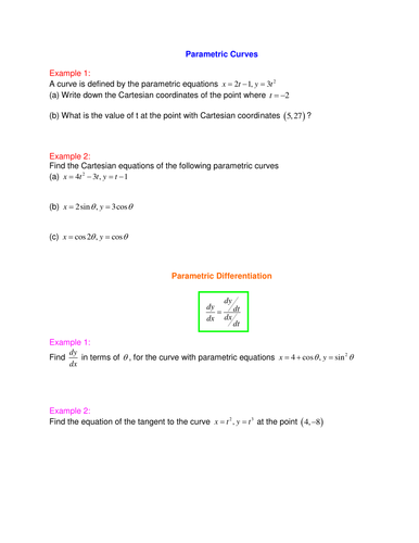 Parametric and implicit differentiation | Teaching Resources