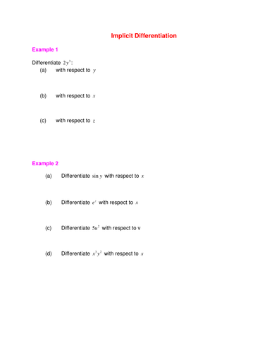Parametric and implicit differentiation | Teaching Resources
