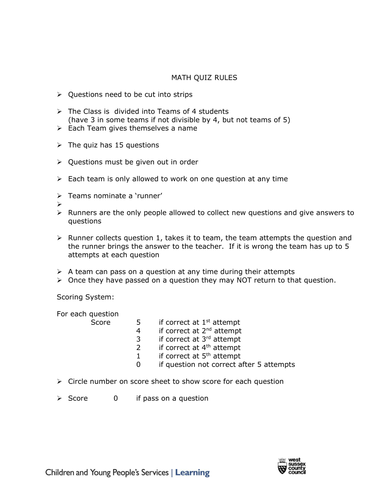 Math Quiz | Teaching Resources