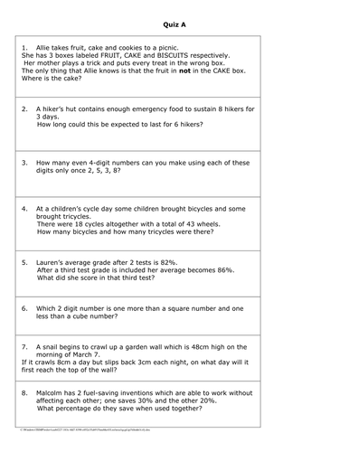 Math Quiz | Teaching Resources
