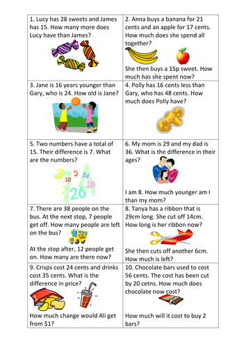 Math word problems differentiated worksheets | Teaching Resources