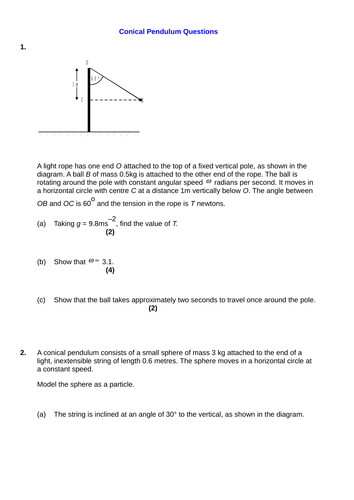 Worksheet with questions on conical pendulums | Teaching Resources