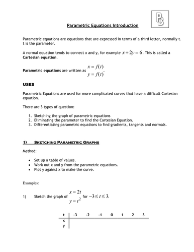 Parametric Equations Introduction | Teaching Resources