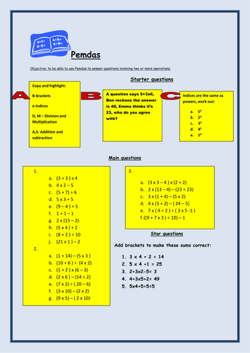 PEMDAS worksheet | Teaching Resources