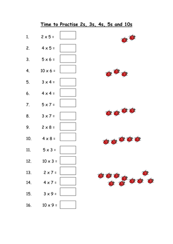 Time to Practice 2s; 3s; 4s; 5s; 6s and 10s | Teaching Resources