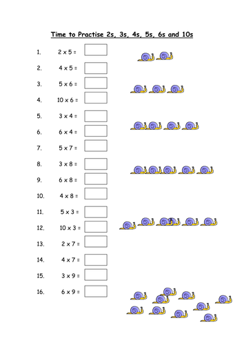 Time to Practice 2s; 3s; 4s; 5s; 6s and 10s | Teaching Resources