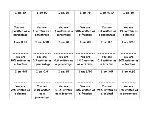 fraction wall & loop cards on percentages and fractions | Teaching ...