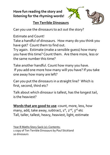 10 Terrible Dinosaurs : Math Story | Teaching Resources