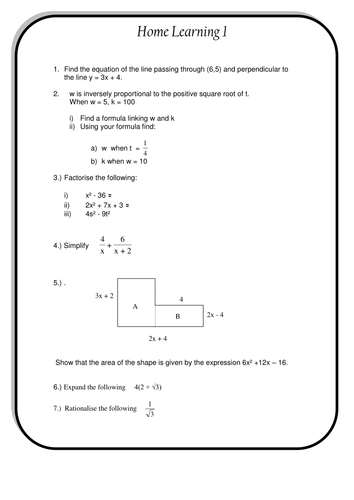 5 Higher Level Home Learning review Handout | Teaching Resources
