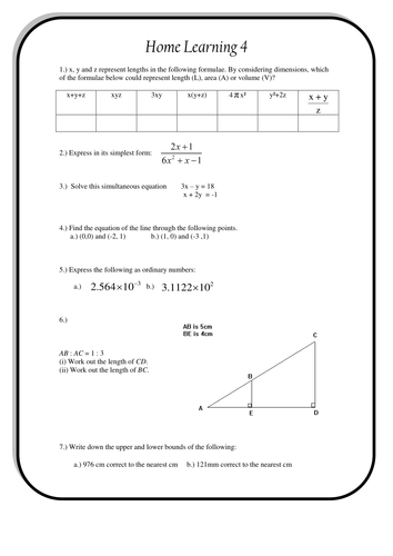 5 Higher Level Home Learning review Handout | Teaching Resources