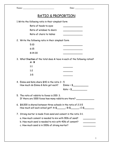 Ratio & Proportion handouts | Teaching Resources Ratio & Proportion handouts | Teaching Resources