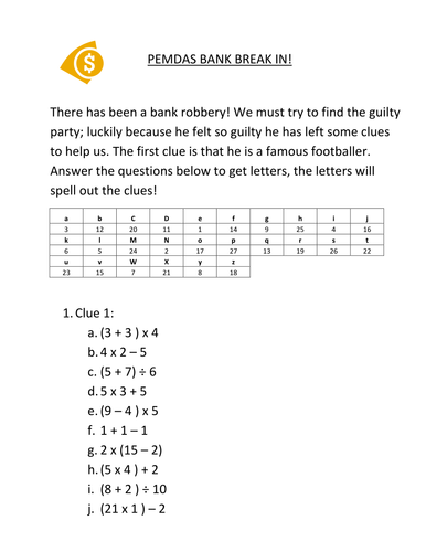 Order of Operations Clues | Teaching Resources
