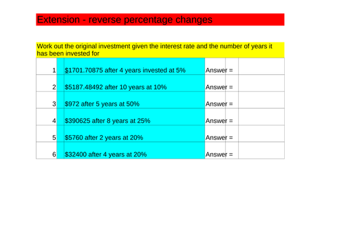 L4 Reverse Percentage problems | Teaching Resources