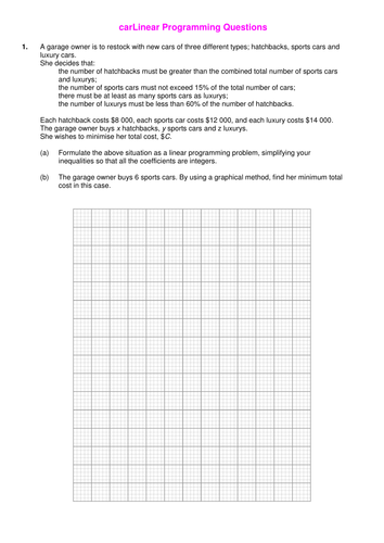 Linear Programming handout | Teaching Resources