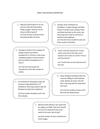 Direct and inverse proportion card sort | Teaching Resources