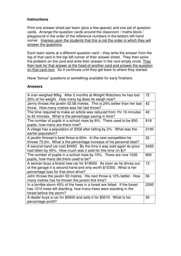 Treasure hunt - percentage increase and decrease | Teaching Resources
