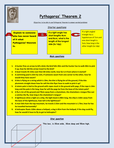 Pythagoras worded question Handout | Teaching Resources