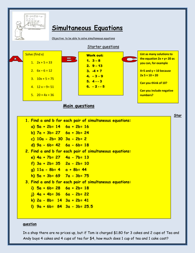 Simultaneous equations worksheet | Teaching Resources