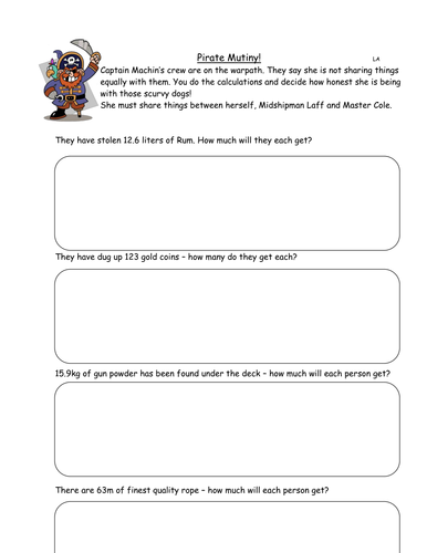 Pirate Division Word Probs | Teaching Resources
