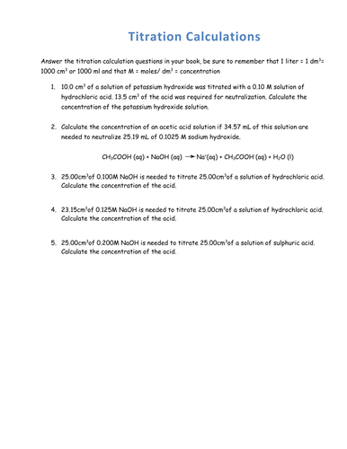 Titration calculations | Teaching Resources