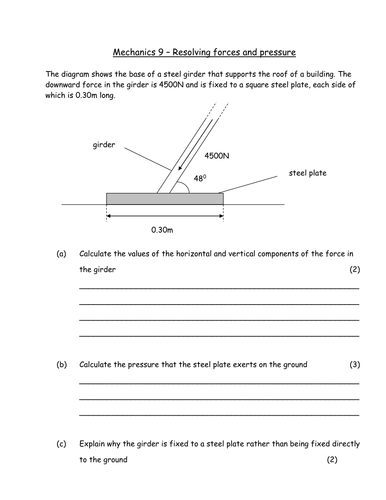 Mechanics: Resolving Forces and Pressure | Teaching Resources