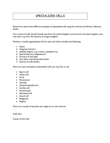 Specialized Cells | Teaching Resources