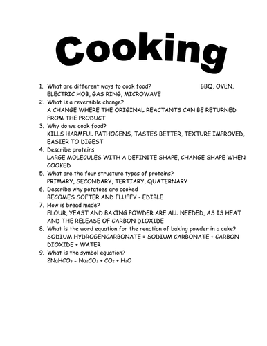 Cooking Questions | Teaching Resources