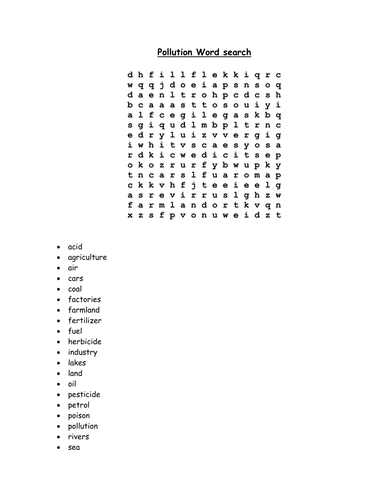 Pollution word search | Teaching Resources