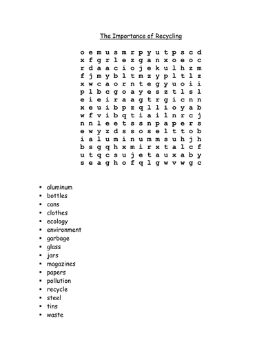 Recycling word search | Teaching Resources