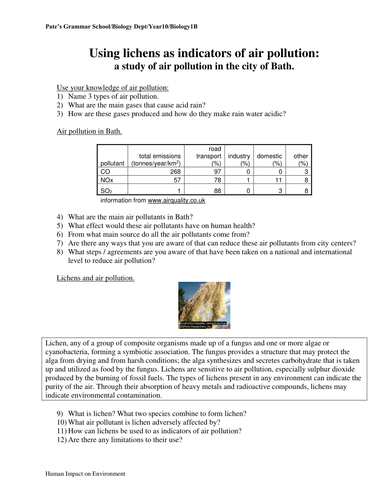 Lichens-Pollution Indicator Species | Teaching Resources