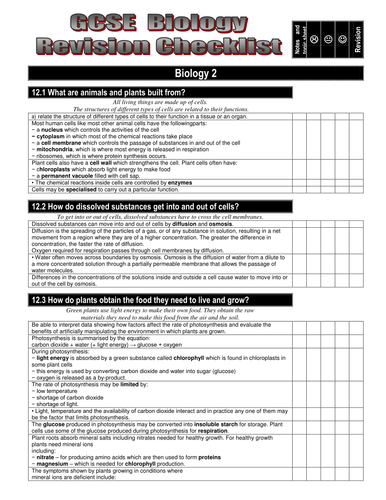 Biology Revision Checklists | Teaching Resources