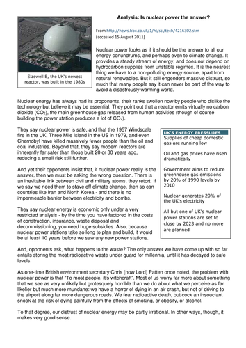 Nuclear Power Case Study | Teaching Resources