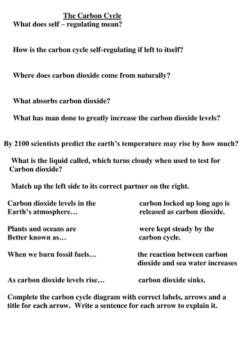 Carbon cycle handout;questions;match-up activity | Teaching Resources
