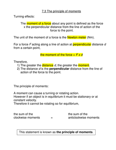 Principle of Moments Notes | Teaching Resources