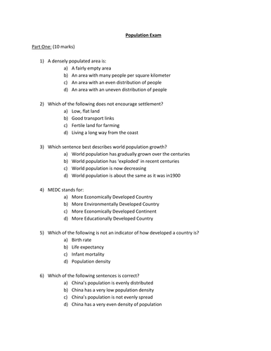 Population Test | Teaching Resources
