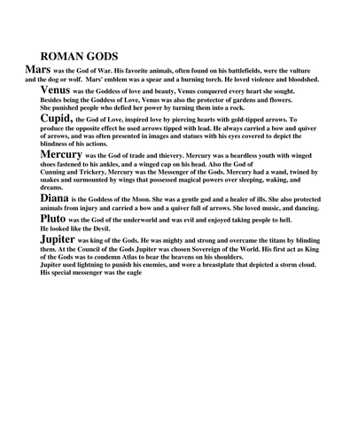 Roman Gods | Teaching Resources